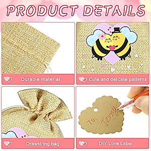 36 Pack Valentine Drawstrings Canvas Bags with Heart Tag and Rope, Valentine Gift Bags 6 x 5 In Anniversary Small Drawstring Bags Gift Wrap Bags for Valentine's Day Bridal Shower Wedding Party Favor