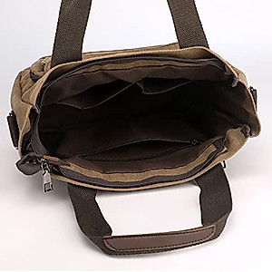 Ashioup Women's Canvas Tote Purse Shoulder Bag Retro Handbag Crossbody Bag Multi-pocket Top Handle Work Bag