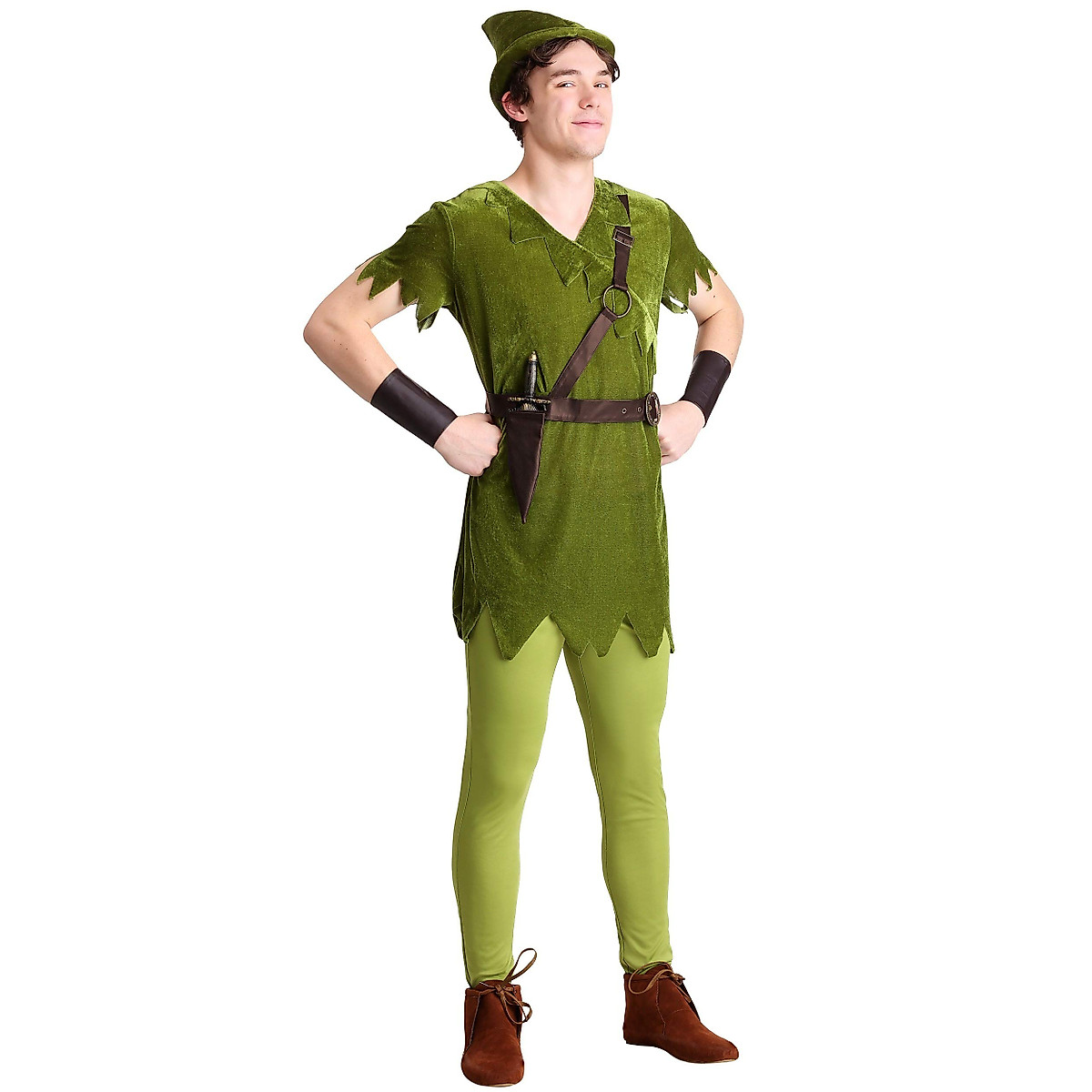 Adult Classic Peter Pan Costume Mens, Fantasy Neverland Lost Boy Green Halloween Outfit S