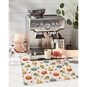 Coffee Mat for Counter, Watercolor Pumpkin Vegetable Pink Stripes Absorbent Hide Stain Coffee Bar Mat, Non-slip Coffee Bar Accessories Kitchen Drying Mat Fit Under Coffee Maker Espresso Machine