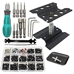 RC Car Repair Work Stand Repair Tool Set 360 Degree Rotation and 523 PCS RC Screws Kit & RC Screwdrivers and Screws Pallet Kit for 1/8 1/10 1/12 1/16 1/18 RC Car Crawler Truck Buggy (Black)