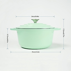 HAWOK Enameled Cast Iron Dutch Oven with Lid, 4 Quart, Deep Round Dutch Oven with Dual Handles, Green