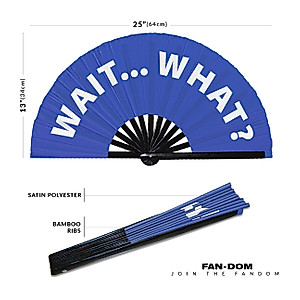 Wait... What? hand fan foldable bamboo circuit hand fan funny gag slang words expressions statement gifts Festival accessories Rave handheld Circuit event fan Clack fans (Blue)