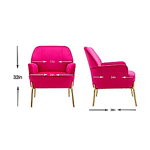 ZOBIDO Comfy Velvet Accent Chair with Glam Metal Legs for Dining Room Bedroom Living Room Beauty(Rose red)