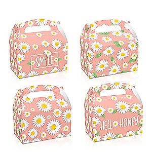 12 Pack Daisy Flower Favor Treat Boxes Pink Daisy Birthday Treat Boxes Hello Summer Goodies Gift Boxes for Baby Shower Birthday Party Decorations Supplies