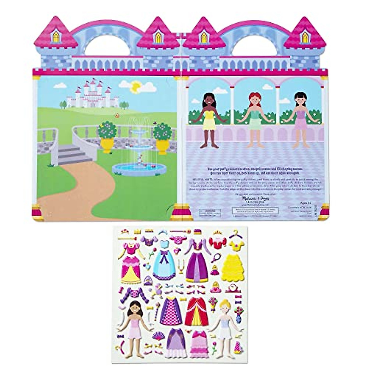 Melissa & Doug Puffy Sticker Set: Princess - 67 Reusable Stickers - Kids Fashion Activities, Restickable Princess Sticker Book, Puffy Princess Stickers For Kids Ages 4+