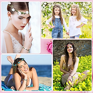 XunYee 48 Pcs Flower Crowns and Bracelets Kit 24 Boho Flower Garland Headbands Hair Wreath 24 Floral Wristbands for Girls Wedding Birthday Party Supplies