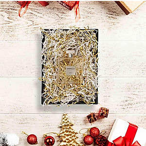 PLINJOY 4 OZ Crinkle Cut Paper Shred Filler for Gift Basket Shredded Confetti Paper Box Stuffing Easter Basket Grass (Gold White)