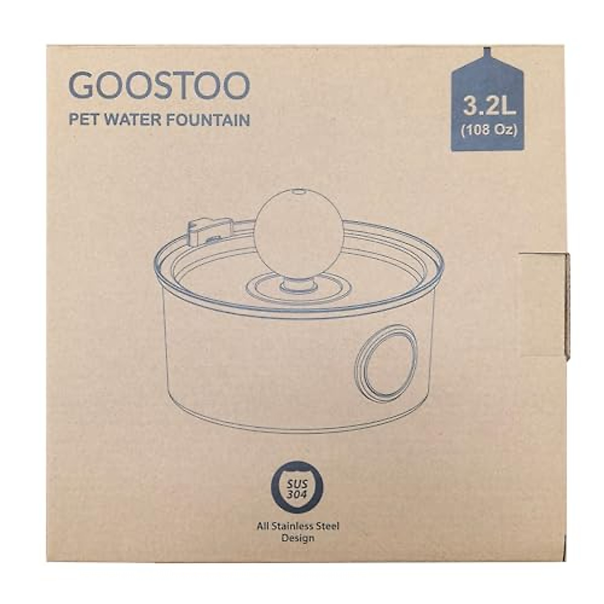 GOOSTOO Stainless Steel Cat Water Fountain - 108oz/3.2L Quiet Pet Fountain with Water Level Window - Attracts Cats to Drink