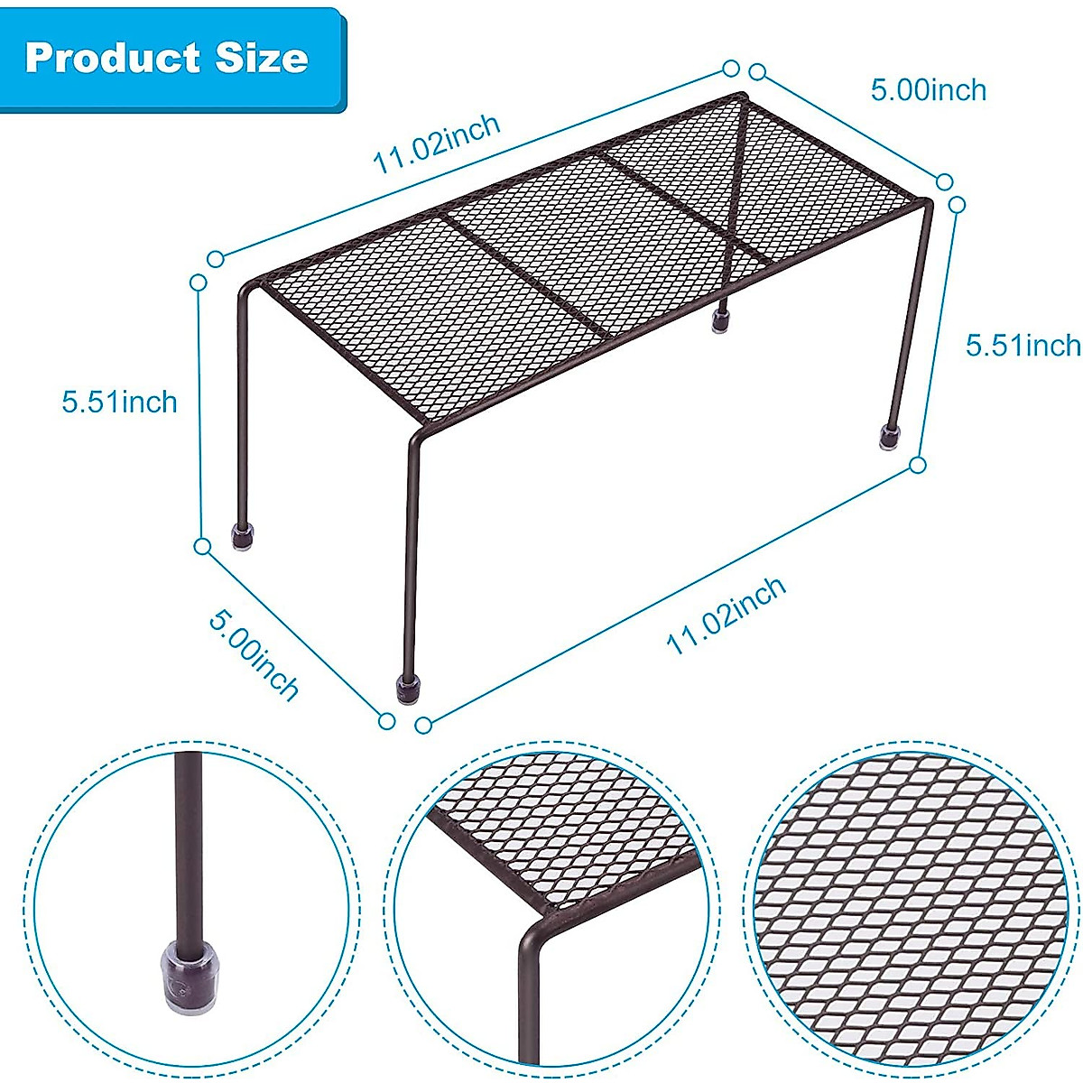 AKAZA Mini Mesh Kitchen Shelves,Cabinet Storage Shelf Rack, Cabinet Organization,Kitchen Bathroom Pantry Cupboard Desk Home Office, Fridge, Bathroom Cupboard, Non-Slip Plastic Feet (3, Black)