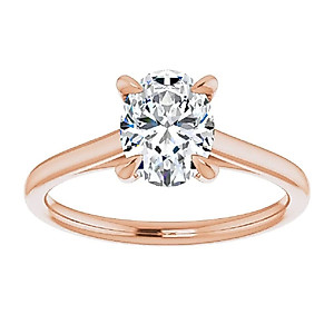 18K Solid Rose Gold Handmade Engagement Ring 2.00 CT Oval Cut Moissanite Diamond Solitaire Wedding/Bridal Ring Set for Women/Her, Perfect Ring Gift for Her
