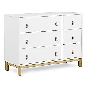 GAP babyGap Legacy 6 Drawer Dresser with Leather Pulls and Interlocking Drawers - Greenguard Gold Certified, Bianca White/Natural