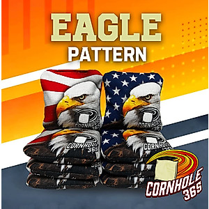 Cornhole365 Themed Cornhole Bags - All-Weather, Heavy-Duty Fabric, Resin Filling, Double-Stitched Duck Cloth - Professional Corn Hole Bean Bags for Indoor & Outdoor Use - American Eagle - Set of 8