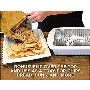 Foil Decor Foil Pan Holder with Lid, 9x13x2 Foil Pan Carrier w/Heat Resistant Handles, Foil Pan Supporter w/Lid, Includes 1 Foil Pan, Made in the USA Travel Serving Dish - White