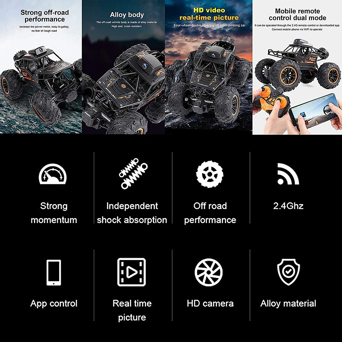 RC Car Remote Control Car with 720P HD FPV Camera, 1/18 Scale Off-Road Remote Control Truck Gravity Sensor Rc Truck, High Speed Monster Trucks for Kids Adults Gift for Boys and Girls