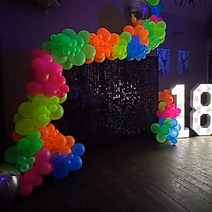 156pcs Neon Balloon Garland Arch Kit, Glow in The Dark UV Neon Fluorescent Balloons, Back to 80s 90s Laser Dicso Party Supplies, Birthday Wedding Black Light Party Decorations (Disco)