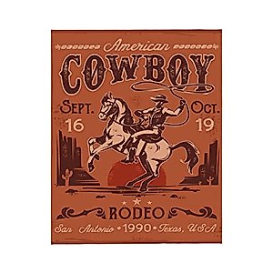 Kamoxi Western Cowboys Blanket Retro Rodeo Cowboy Sitting on A Horse Throw Blankets for Men Boys Soft Red Fluffy Flannel Bed Sofa Chair Couch Decor Fleece Blankets Fall Plush Fuzzy Bedding 50"x40"