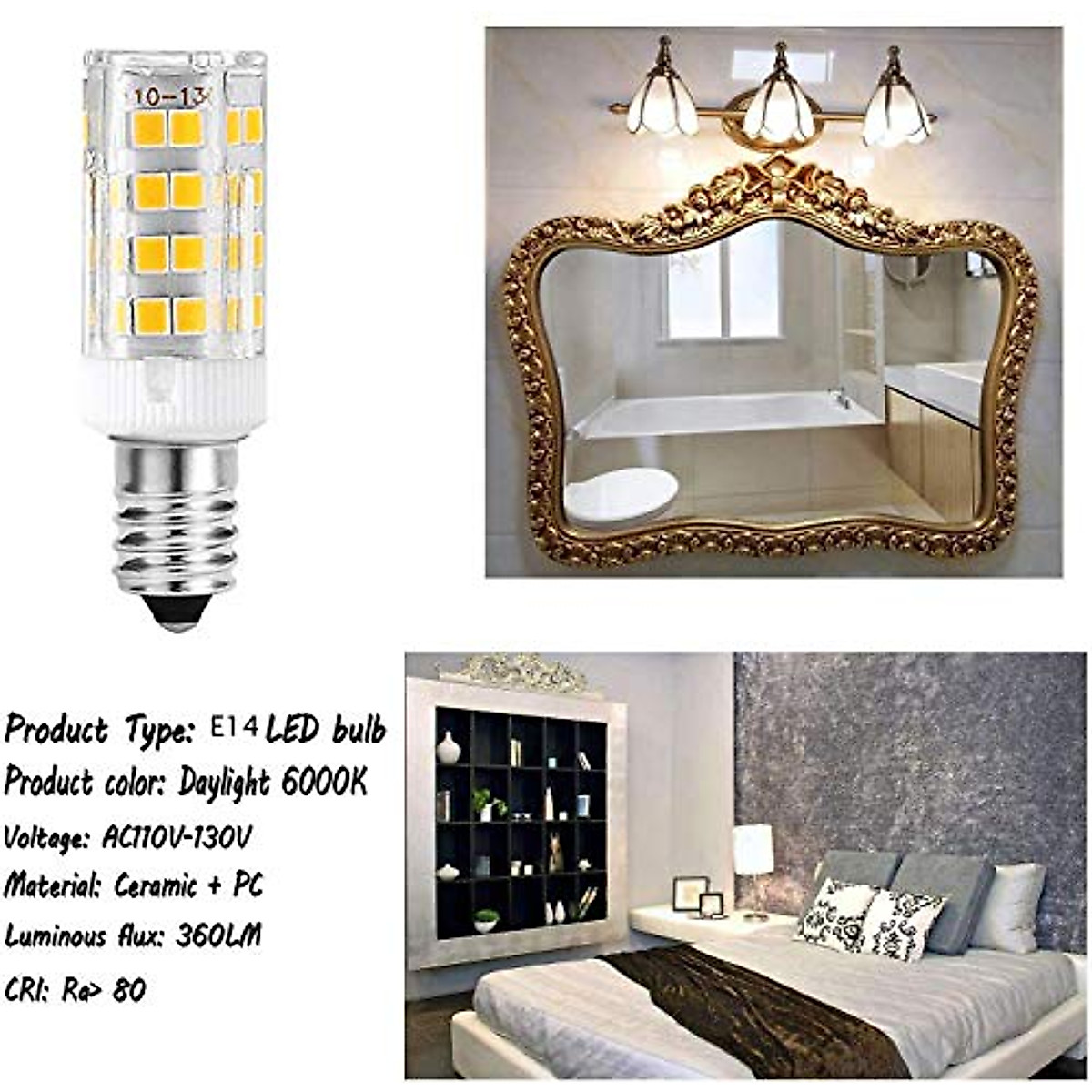 xiaominilight, 5pcs E14 LED Light Bulbs 5W Equivalent 40W Incandescent Bulb, E14 European Base Bulb, Dimmable, White 6000K, 400LM