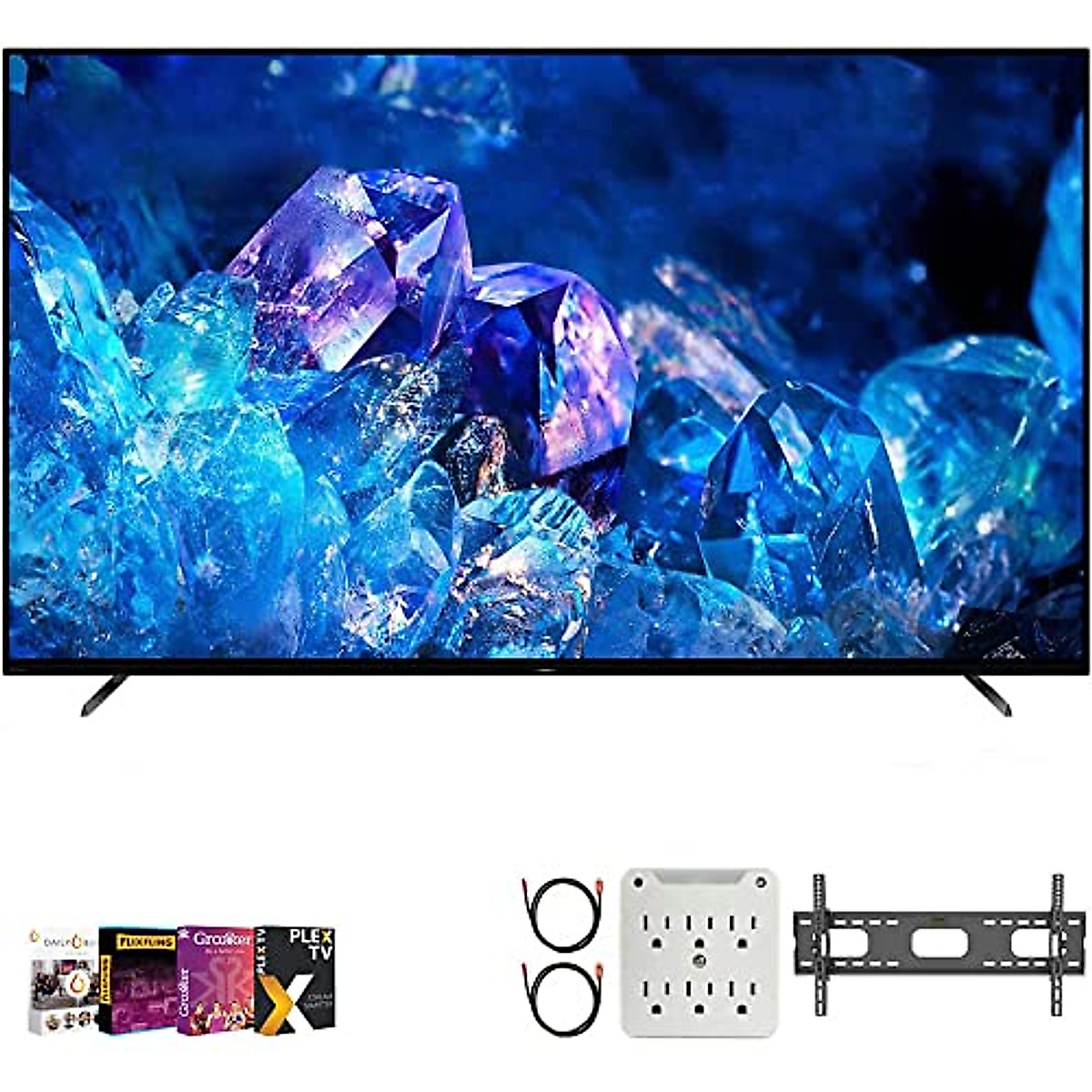 Sony XR77A80K Bravia XR A80K 77" 4K HDR OLED Smart TV (2022 Model) Bundle with Premiere Movies Streaming + 37-100 Inch TV Wall Mount + 6-Outlet Surge Adapter + 2X 6FT 4K HDMI 2.0 Cable