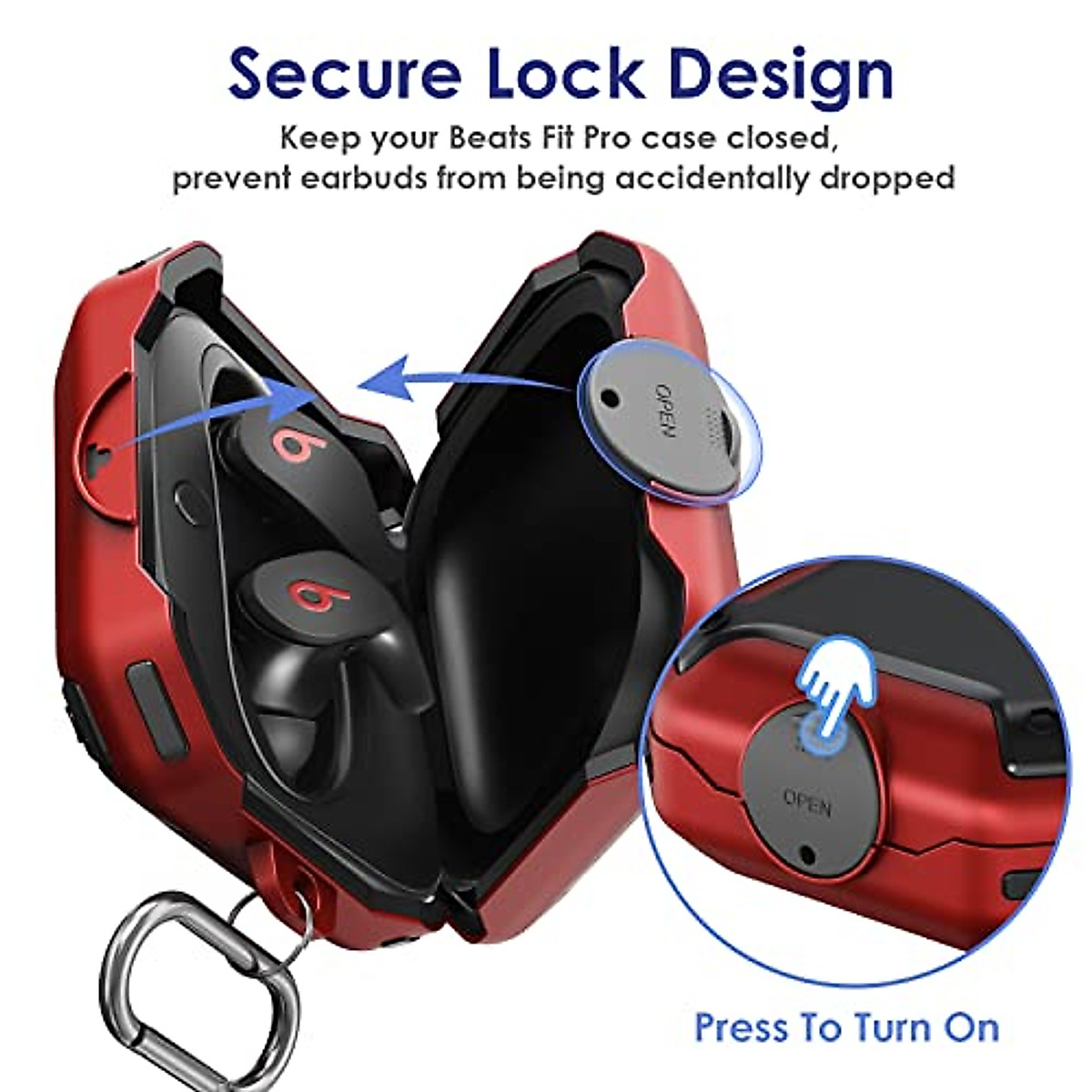 NUOMIJIO Case for Beats Fit Pro 2021 with Secure Lock Full Body Shock-Absorbing Anti-Scratch Hard Shell Protective Cover Compatible with Beats Fit Pro with Keychain (Red)