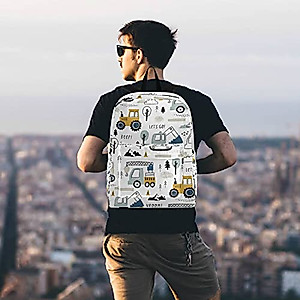 Childish Truck Excavator Backpack, Travel Rucksack Lightweight School Bookbag Daypack for Adults Teen Students Boys Girls