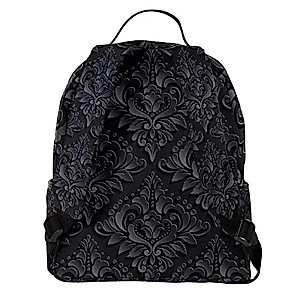 Dark Damask Pattern Elegant Luxury Geometric Texture Casual Mini Backpack PU Leather Travel Shopping Bags Daypacks