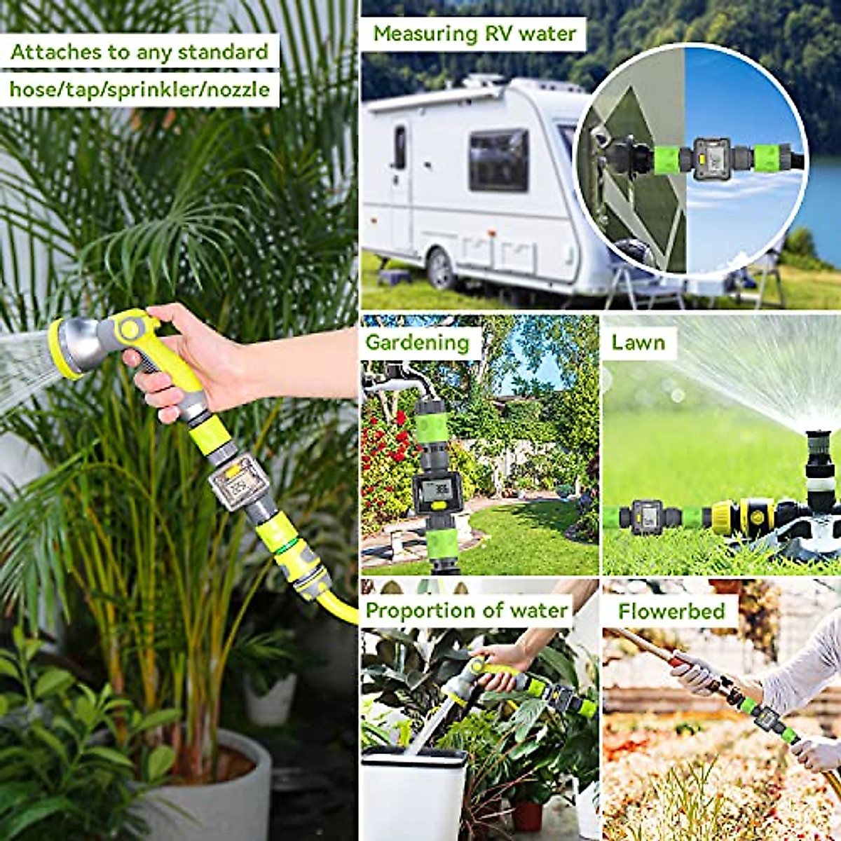 RAINPOINT Water Meter for Garden Hose, Water Flow Meter with Connectors, Measures Single/Total Water Usage in Gallons Liters, Flow Rate in GPM LPM, Garden Watering, Pool or RV Filling,V2, 2023 Release