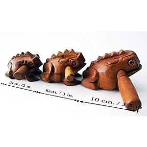 Guiro Percussion Musical Instruments Wooden 3 Piece, Set of 3 Natural Wood Güiro Frog 10-8-5 cm.