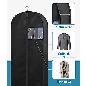 KIMBORA 43" Suit Bags for Closet Storage and Travel, Gusseted Mesh Hanging Garment Bags for Men Suit Cover With Handles for Clothes, Coats, Jackets, Shirts（3 Packs，Black）