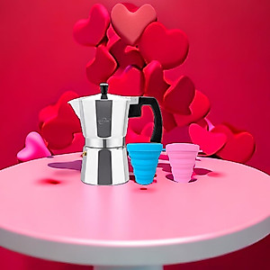 MVPLUE Classic Stovetop Espresso Maker 6 Cup ，Moka Pot Aluminum Silver，Cuban Coffee Maker includes 2 silicone folding cups， Make Delicious Coffee Easily at Home And Camping