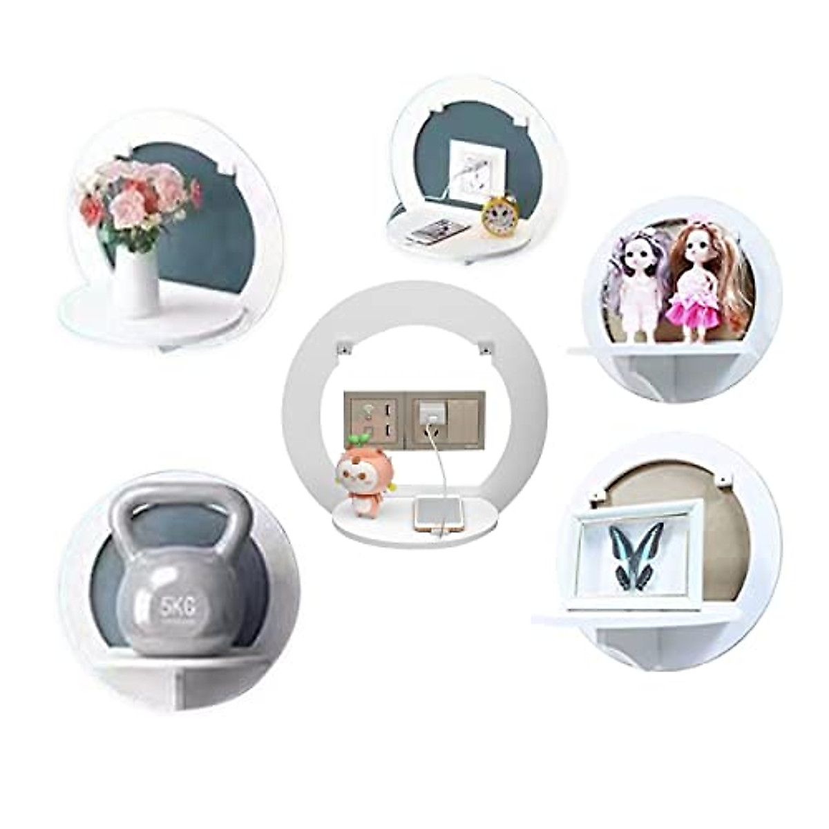 jcwfuno Home Wall-Mounted White Floating Shelf 2 Pieces,Suitable for Bedroom, Living Room, Office, Wall Shelf can Put Plants, Mobile Phones, Remote Control and Other Things,Decoration(Round Shape)