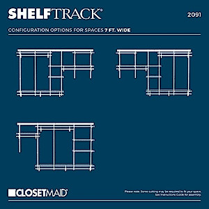 ClosetMaid ShelfTrack Wire Closet Organizer System Adjustable from 7 to 10 Ft, with Shelves, Clothes Rods, Hardware, Durable Steel, White, 7 ft ft