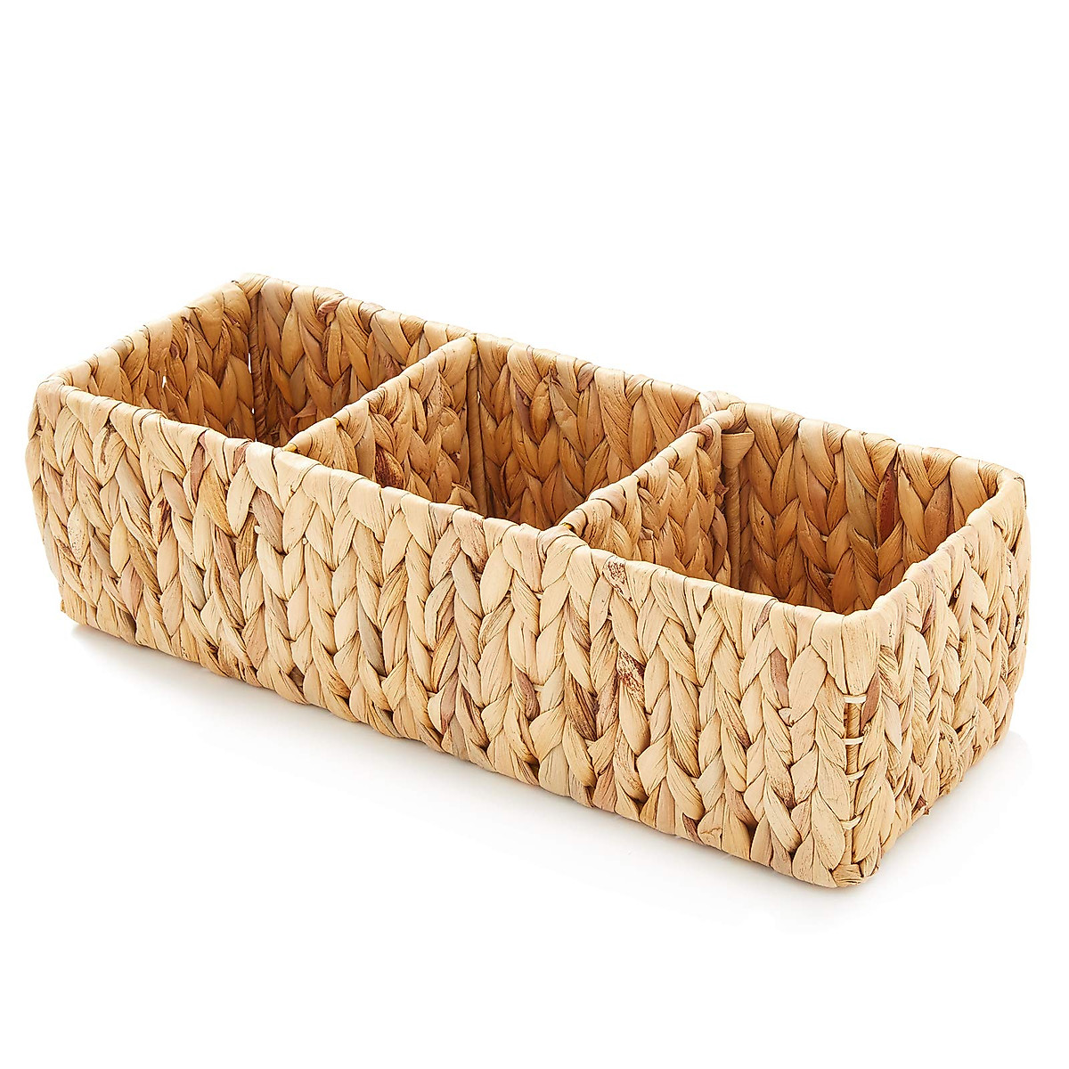 Americanflat Natural Rectangular Woven Water Hyacinth Storage Basket - Hand-Woven - Toilet Topper Baskets - Home Organizer Basket - Water Hyacinth Material - Use on Bathroom Vanity, Countertop