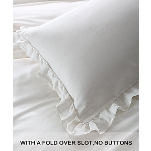 NTBAY Linen 3 Pieces Duvet Cover Set Solid Color with Exquisite Ruffles Design, Breathable, Queen Size, Ivory