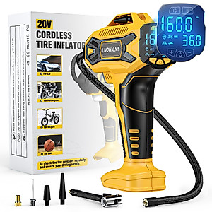 Tire Inflator Air Compressor Compatible with Dewalt 20V Max Battery, 160 PSI Cordless Portable Electric Air Pump 2024 Bigger LCD Digital Pressure Gauge for Car, Bike, Sport Ball (Battery Not Included)