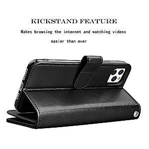 NJJEX Wallet Case for iPhone 11 PRO Max 2019, for iPhone 11 PRO Max Case (6.5"), [9 Card Slots] PU Leather ID Credit Holder Folio Flip [Detachable] Kickstand Magnetic Phone Cover & Lanyard - Black