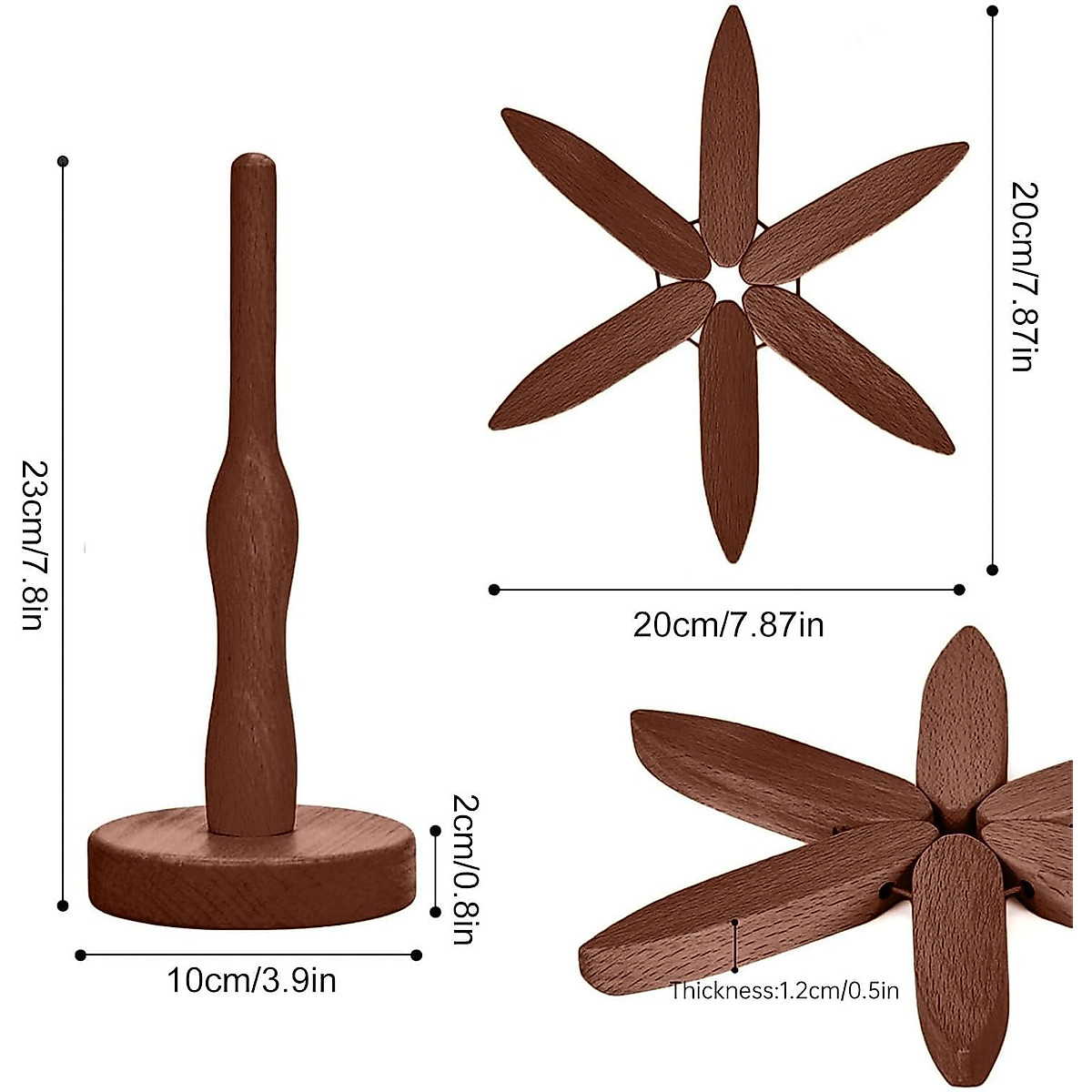 Wooden Tree Coasters, Wooden Trivets for Hot Dishes,Walnut Tree Shape Table Insulation Mat Set for Hot Pots and Pans Heat Resistant Pads for Kitchen Counter (Walnut, M, 3 Wooden Trivet + 1 Stand)
