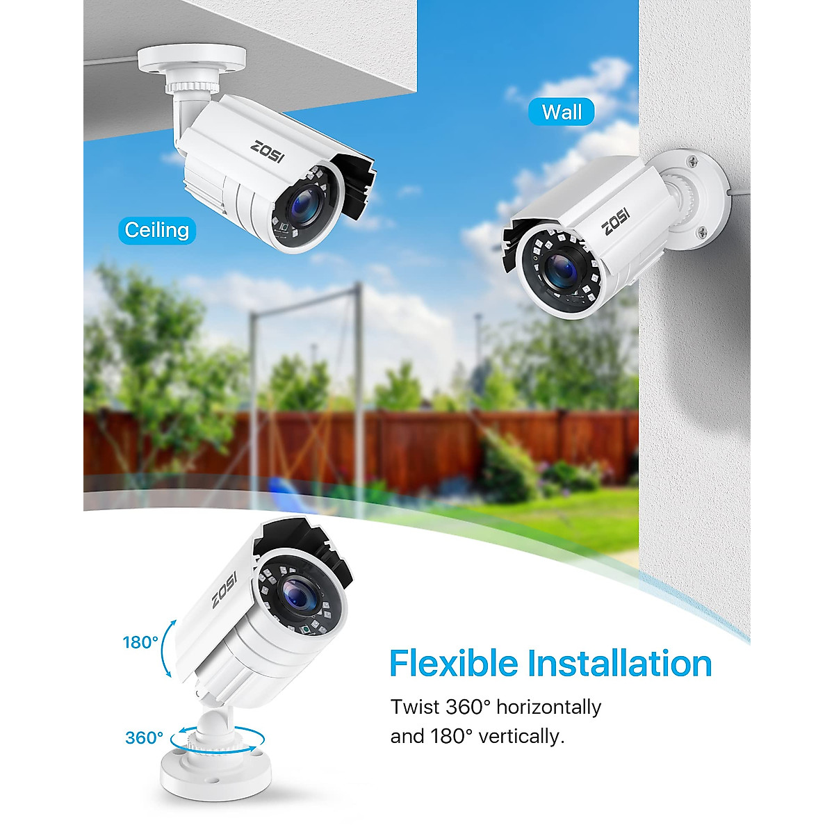 ZOSI 4 Pack 2.0MP 1080P HD-TVI Security Cameras,Outdoor Indoor,80ft Night Vision,1920TVL,Weatherproof Surveillance CCTV Bullet Camera for 720P/1080N/1080P/5MP/4K HD-TVI AHD CVI Analog DVR Systems