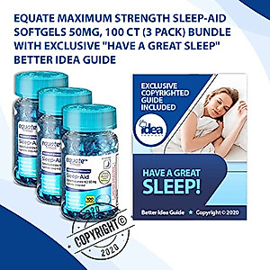 Equate Maximum Strength Sleep-Aid Softgels 50mg, 100 Ct (3 Pack) Bundle with Exclusive "Have a Great Sleep" - Better Idea Guide (4 Items)
