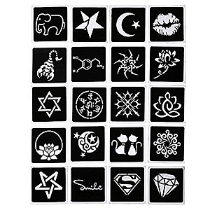 Temporary Tattoos Kit, 4Pcs Semi Permanent Tattoo Paste Cones, India Body DIY Art Painting for Women Men Kids, Summer Trend Freehand Plaste with 3 Colors(1Pc Bottle,4Pcs Nozzles)20Pcs Adhesive Stencil