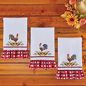 Collections Etc Roosters and Sunflowers Ruffled Hand Towels - Set of 3