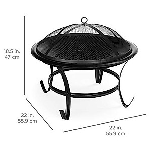 Best Choice Products 22-inch Outdoor Patio Steel Fire Pit Bowl BBQ Grill for Backyard, Camping, Picnic, Bonfire, Garden w/Spark Screen Cover, Log Grate, Poker