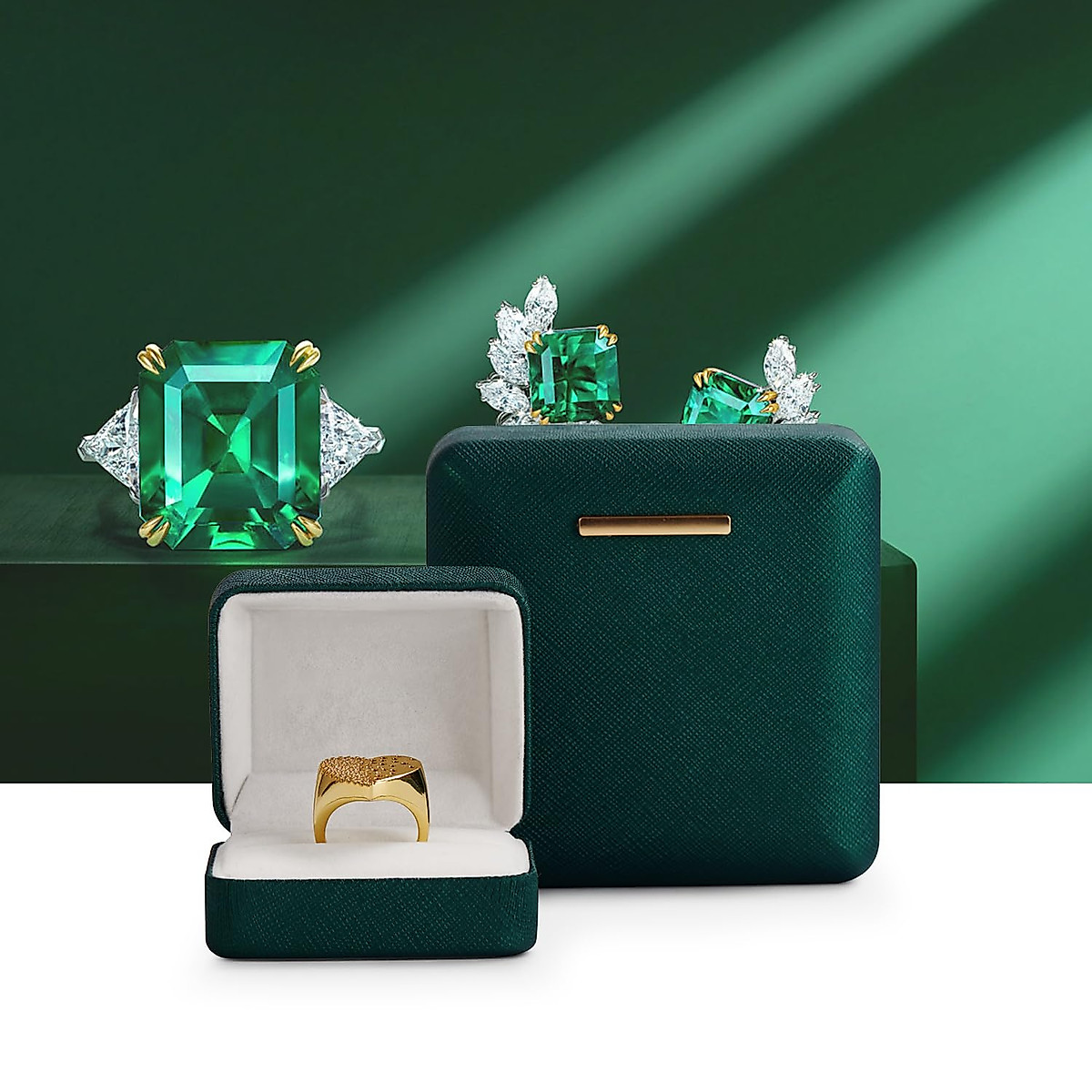 Woodten Green Round Corner PU Leather Proposal Ring Box Jewelry Ring Gift Box