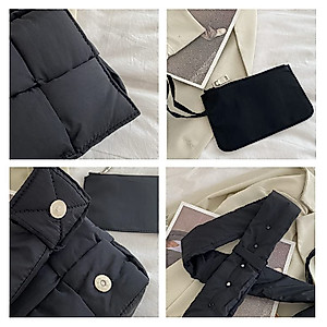 KAOBIO Cotton Padded Cassette Crossbody Bag Puffer Woven Shoulder Bag Puffy Down Knitting Handbag Nylon Y2k Trendy Purse (Black)