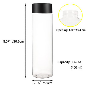 zmybcpack 12 Pack 13.6 OZ (400 ml) Clear PET Plastic Juice Bottles With Black Lids Smoothie Ideal For Milk and Other Beverage