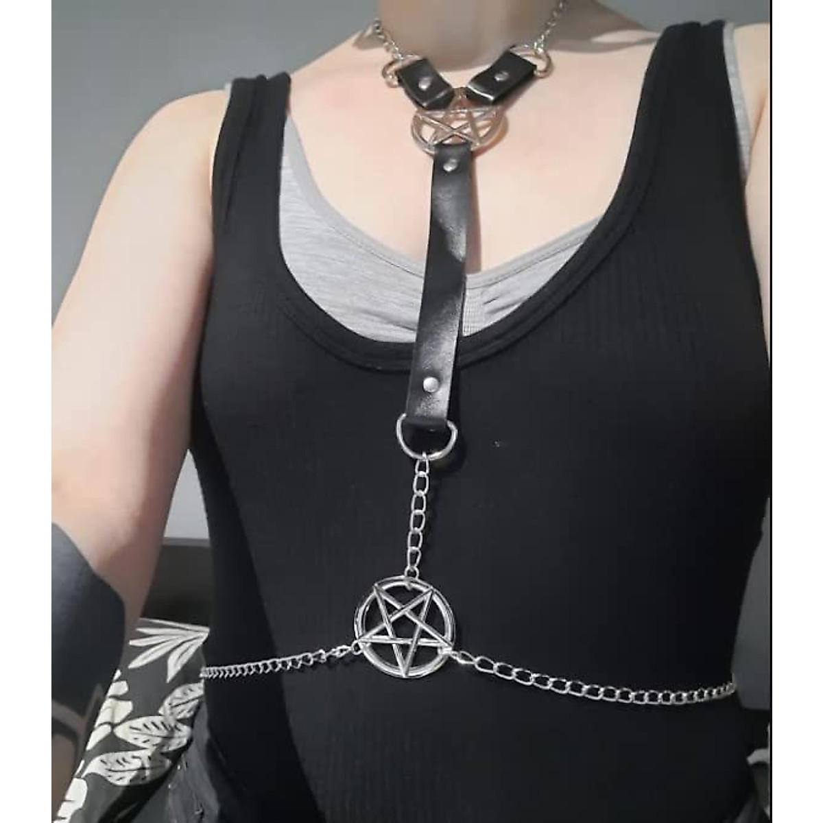 Asooll Black Punk Body Chain Leather Waist Harness Belt Fashion Leather Body Jewelry Beach Bikini Party Rave Leather Body Accessories Jewelry for Women and Girls (b312)