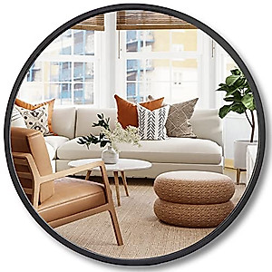 ZenStyle Black Circle Wall Mirror 18 Inch Round Wall Mirror with Metal Frame for Entryways, Bathrooms, Living Rooms, Wall Decor, Farmhouse, Makeup Vanity (Black, 18" x 18")