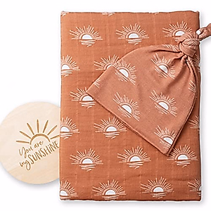 Miaoberry 100% Organic Cotton Baby Muslin Swaddle Blanket Set| Rust Boho Sunrays Sunset| Gender Neutral for Boys Girls|Hospital Newborn Receiving Blanket |Newborn Unisex