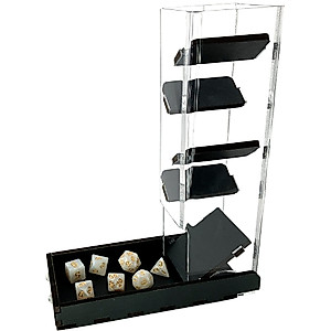 C4Labs Dice Tower & Tray | Clear with Wooden Paddles | Watch The Dice Decide (Black)