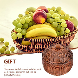 Cabilock Wicker Woven Basket Mini Rattan Storage Basket Pumpkin Shaped Round Rattan Boxes with Lid Hand- Woven Organizer Bin Pot Container for Snacks Gobang Chess Egg Fruit
